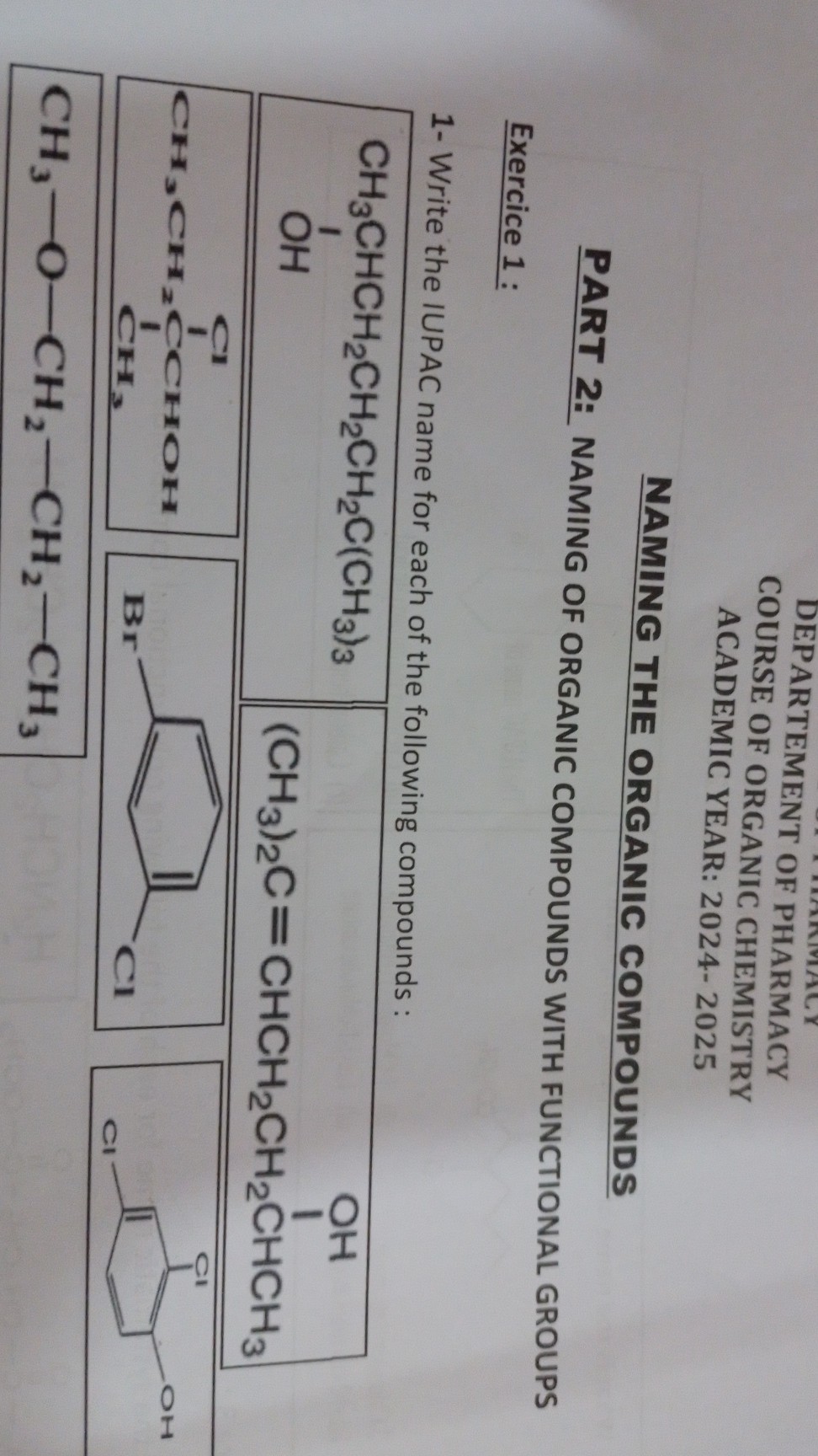 departement of pharmacy course of organic chemistry academic year 2024 2025 naming the organic ...