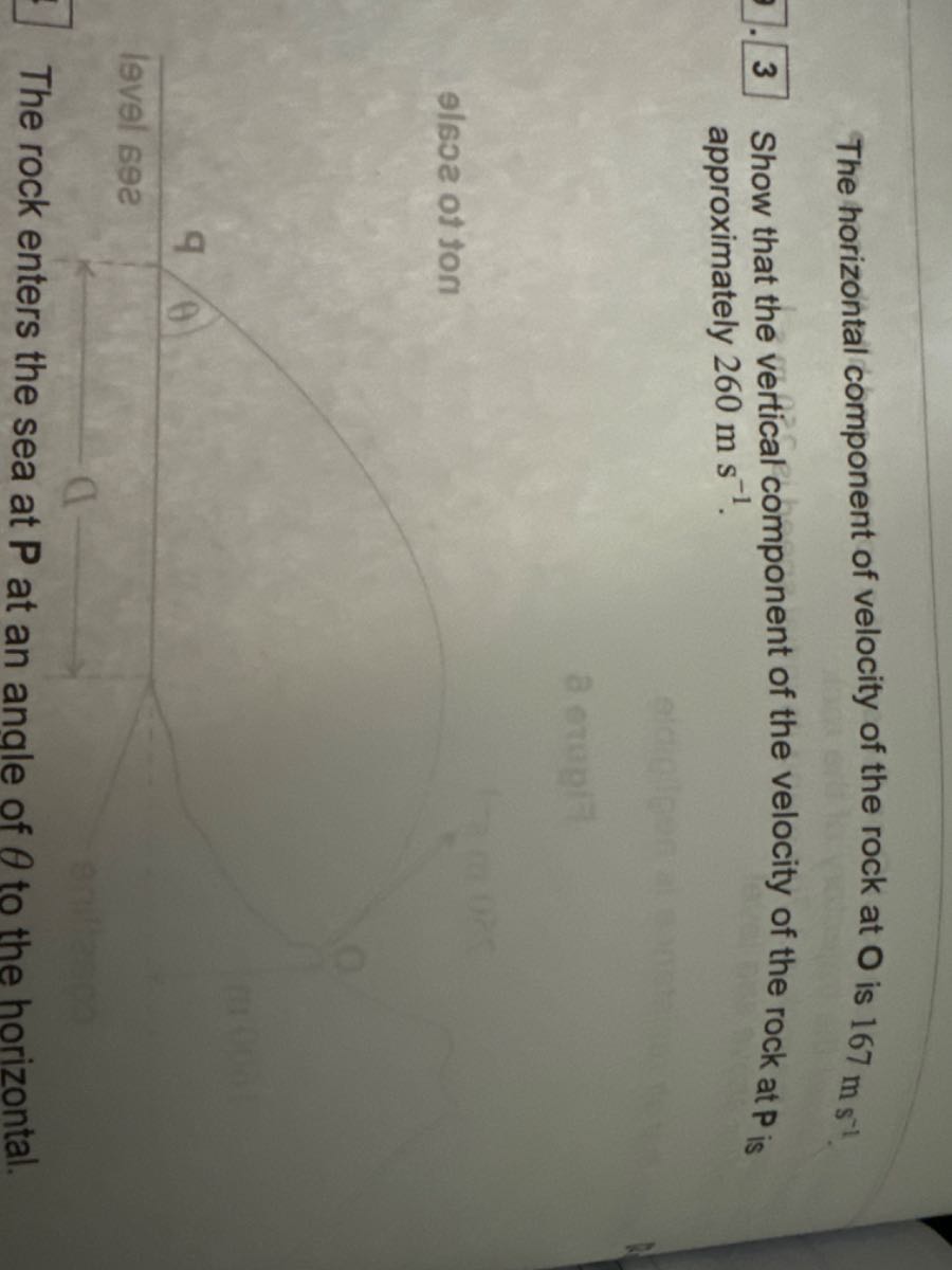 The horizontal component of velocity of the rock at O is 167 m s^-1. 3 ...