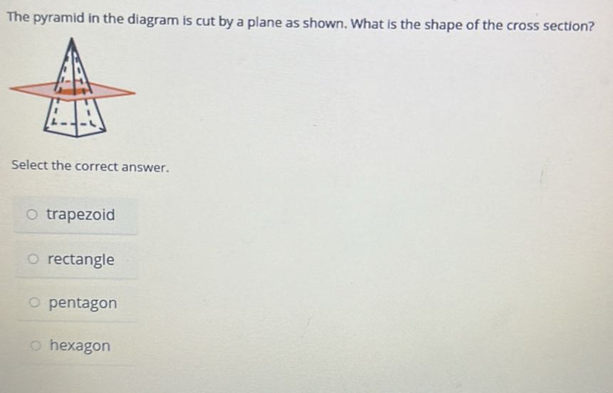 The pyramid in the diagram is cut by a plane as shown. What is the ...