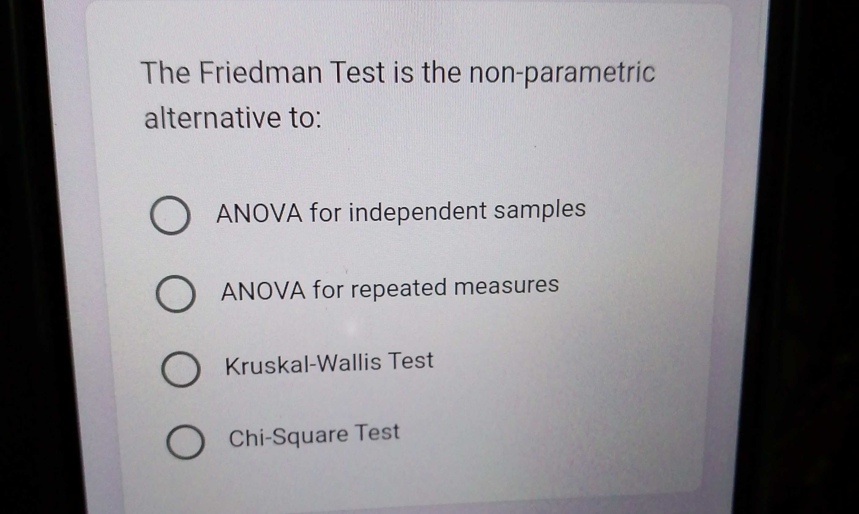 the friedman test is the non parametric alternative to anova for ...