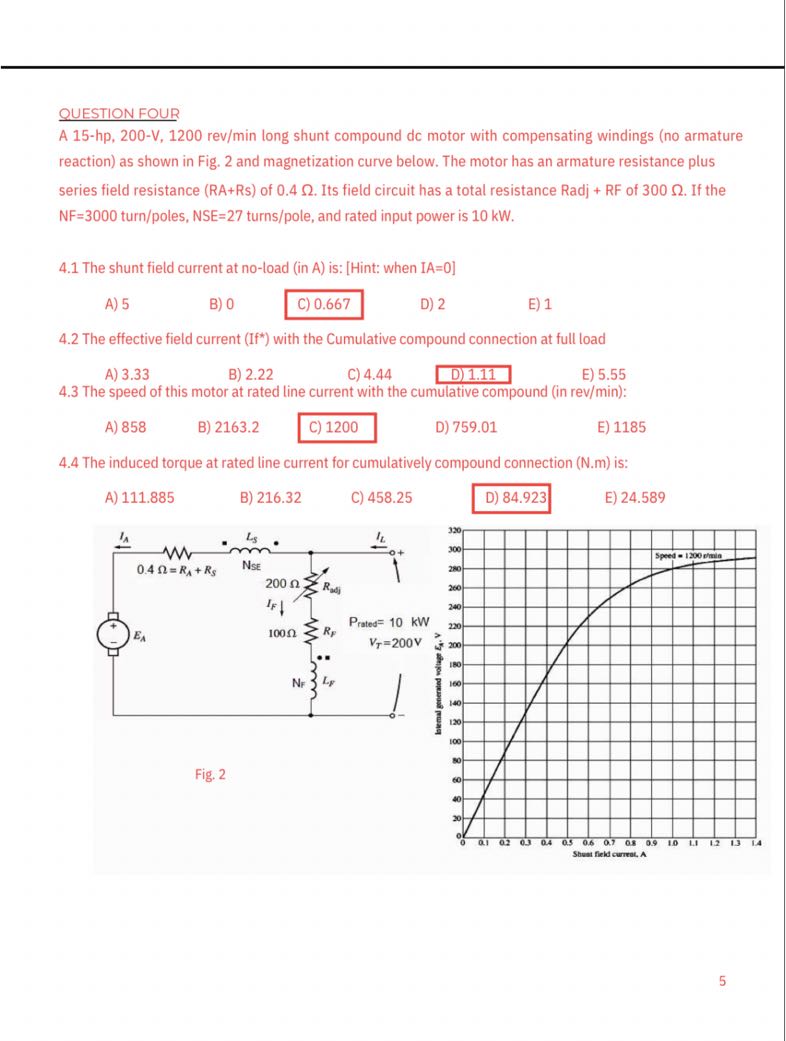 QUESTION FOUR A 15-hp, 200-V, 1200 rev / min long shunt compound dc ...