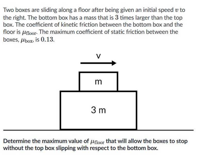 two boxes are sliding along a floor after being given an initial speed ...
