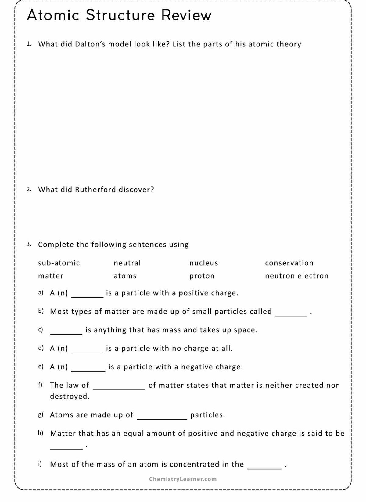atomic structure review 1 what did daltons model look like list the ...