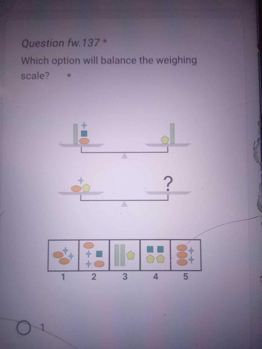 question fw 137 which option will balance the weighing scale 1