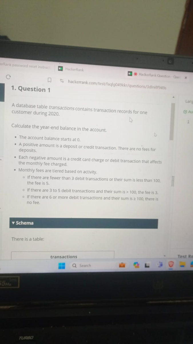 1. Question 1 A database table transactions contains transaction records for one customer during ...