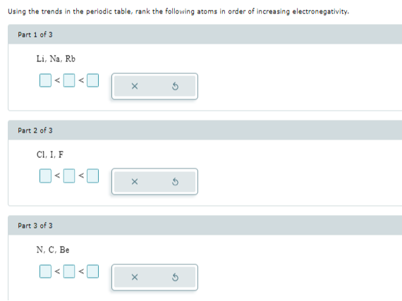Solved Using The Trends In The Periodic Table Rank The Following