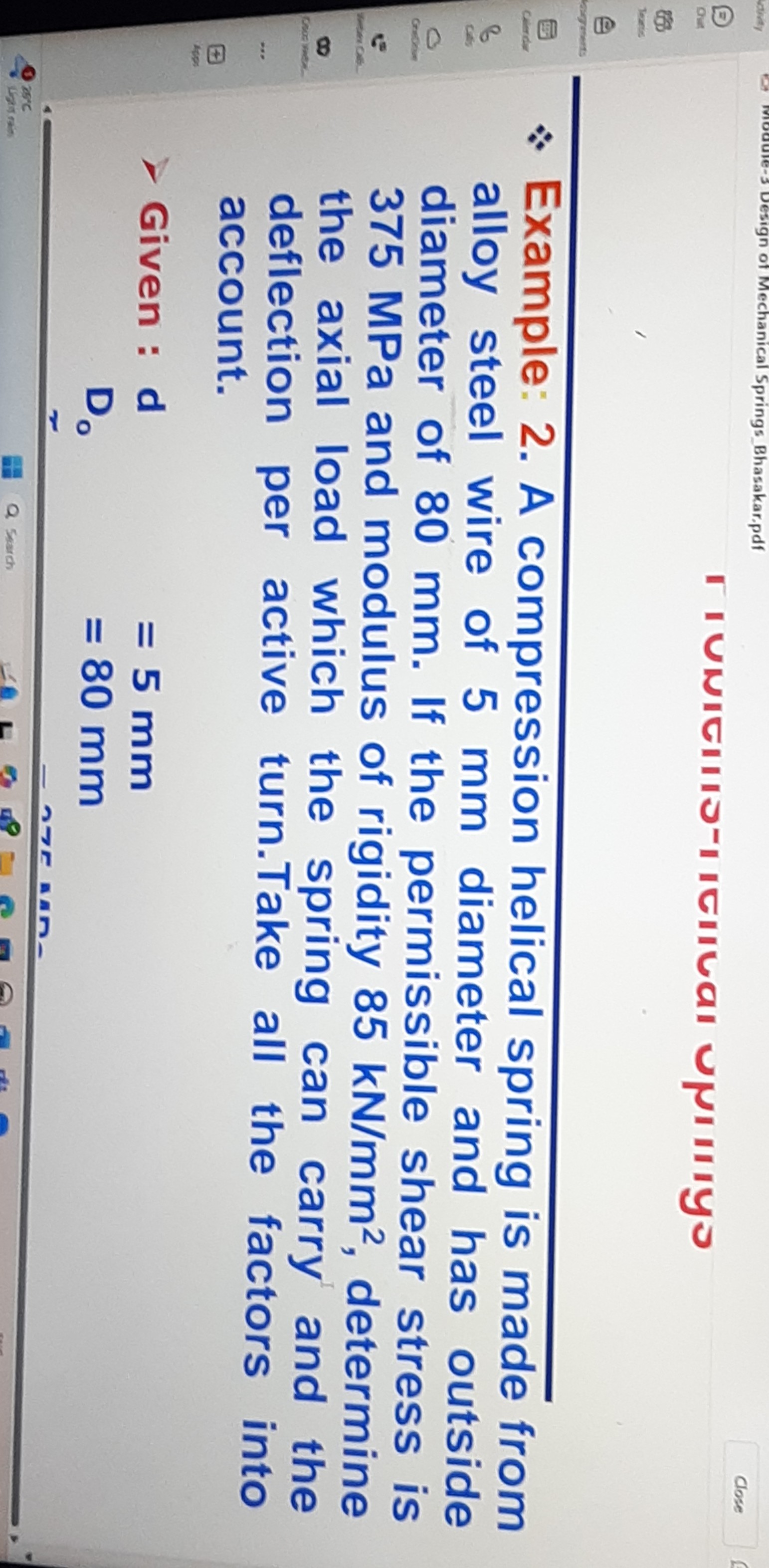 Example: 2. A compression helical spring is made from alloy steel wire ...
