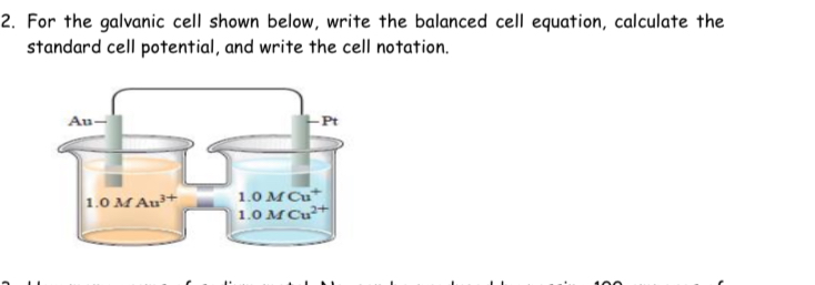 2. For the galvanic cell shown below, write the balanced cell equation, calculate the standard ...