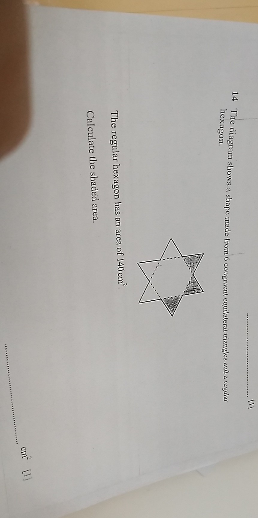 [1] 14 The diagram shows a shape made from 6 congruent equilateral ...