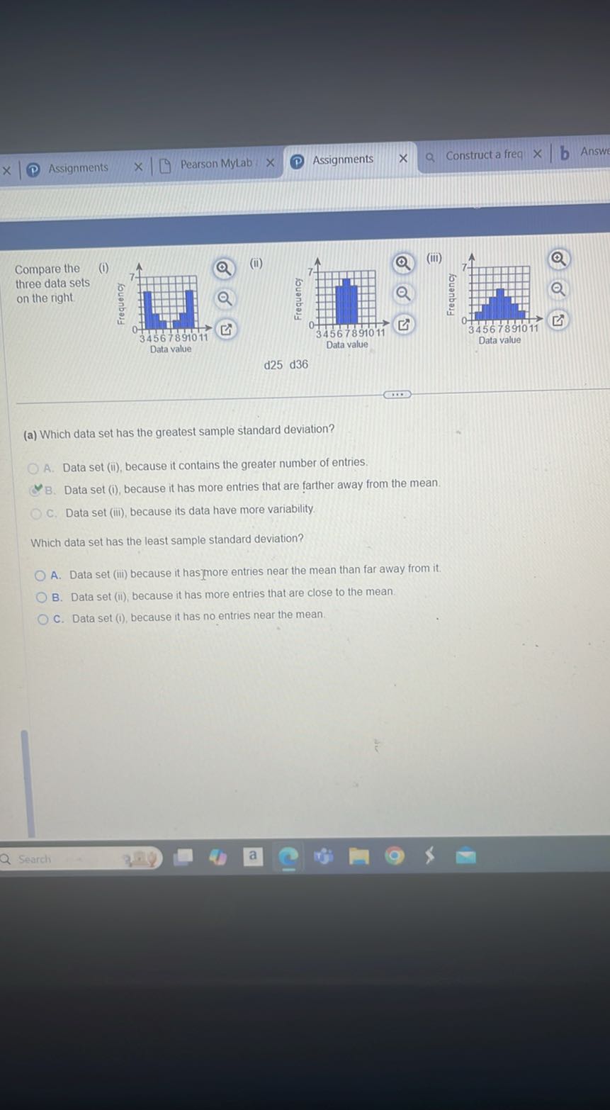 Assignments Pearson MyLab Assignments Construct a freq Answe Compare ...