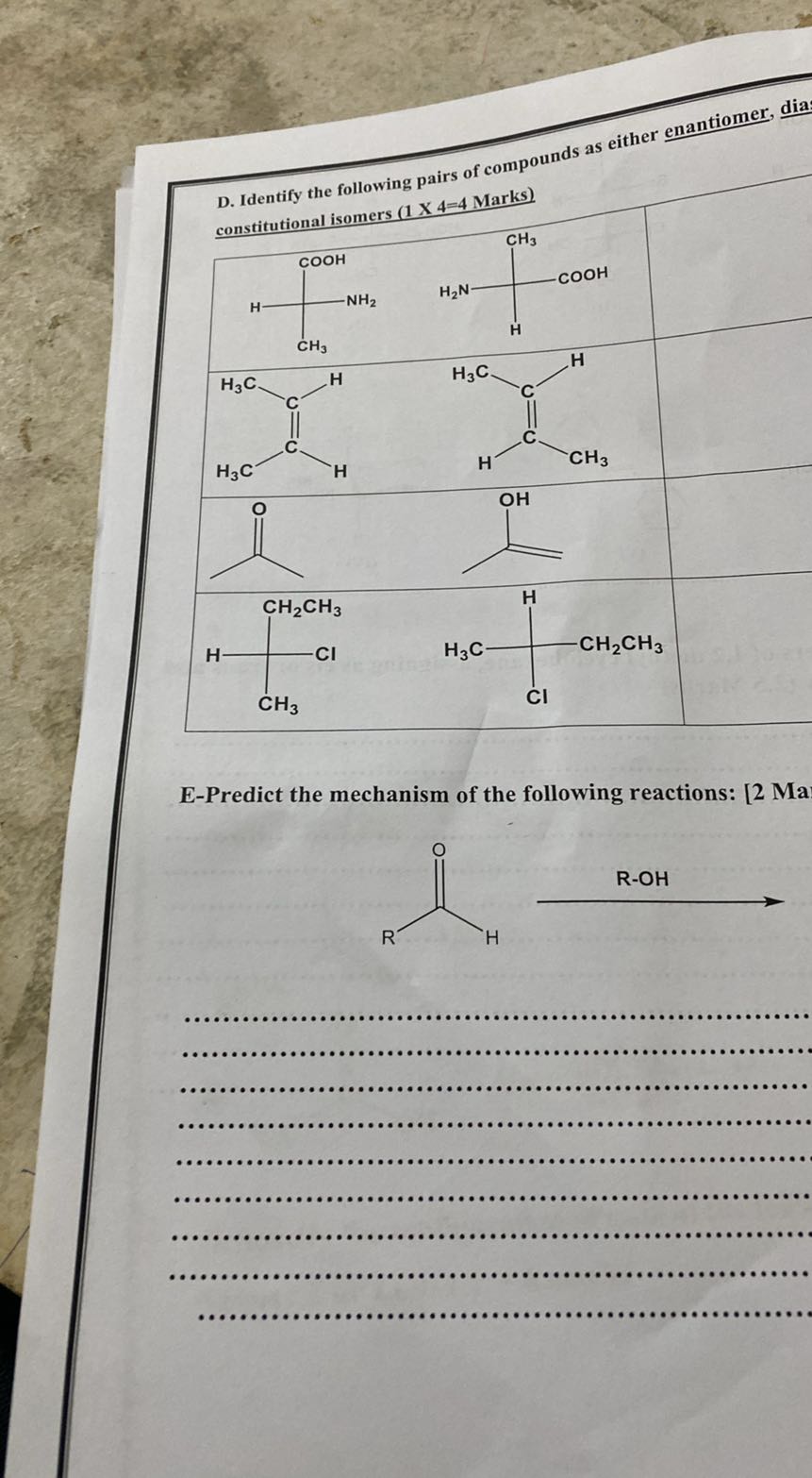 D. Identify the following pairs of compounds as either enantiomer, dia ...