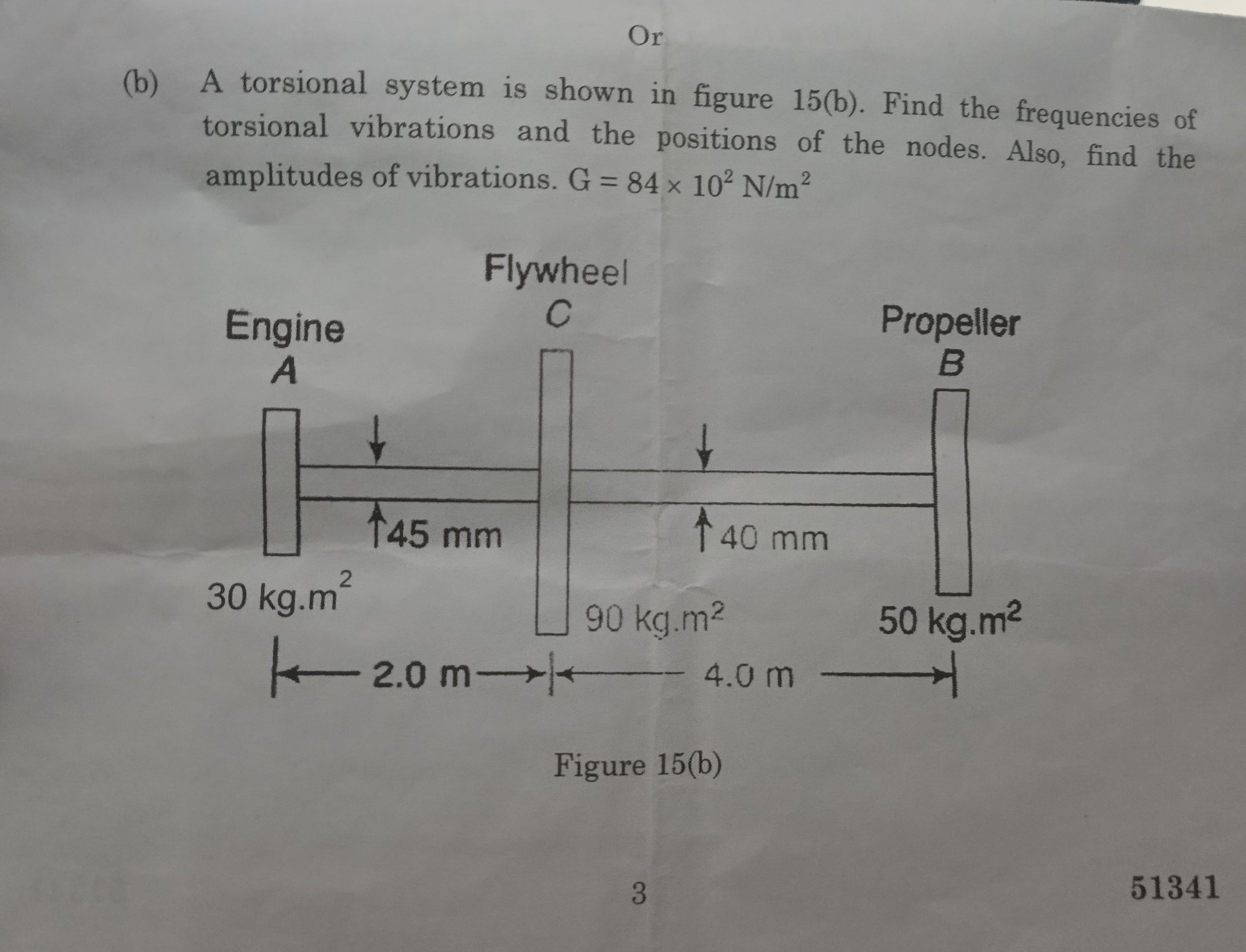(b) A torsional system is shown in figure 15(b). Find the frequencies ...