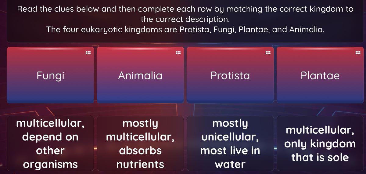Read the clues below and then complete each row by matching the correct ...