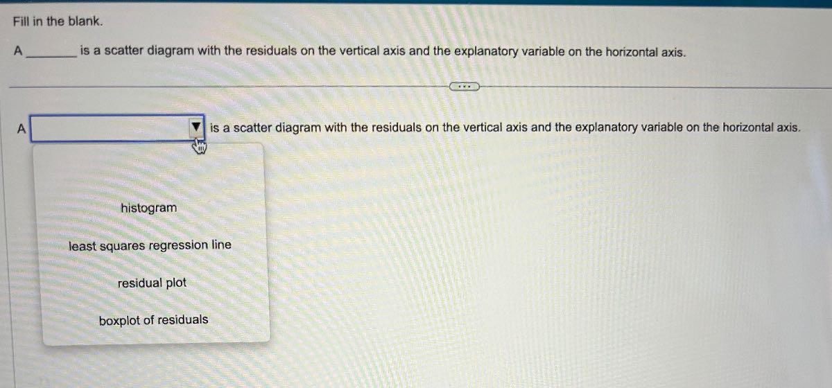 Fill in the blank. A is a scatter diagram with the residuals on the ...