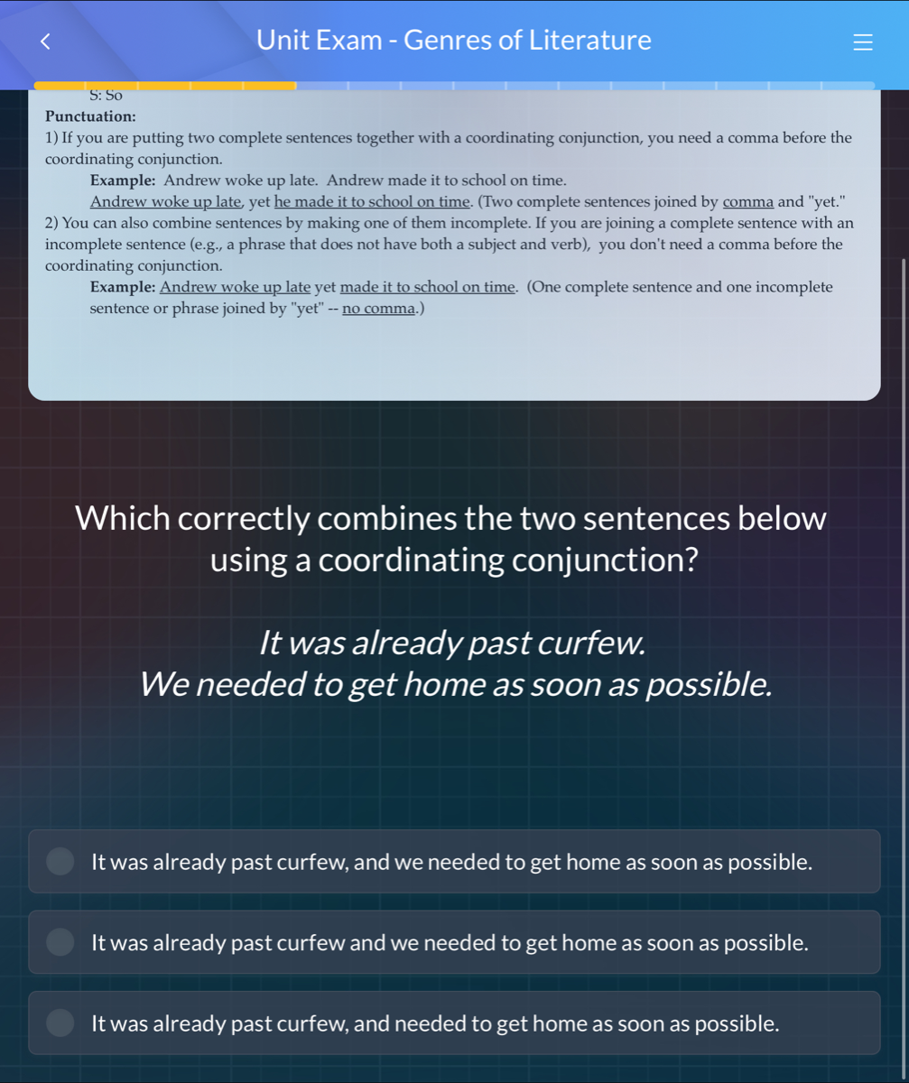 SOLVED: Unit Exam - Genres of Literature S: So Punctuation: 1) If you ...
