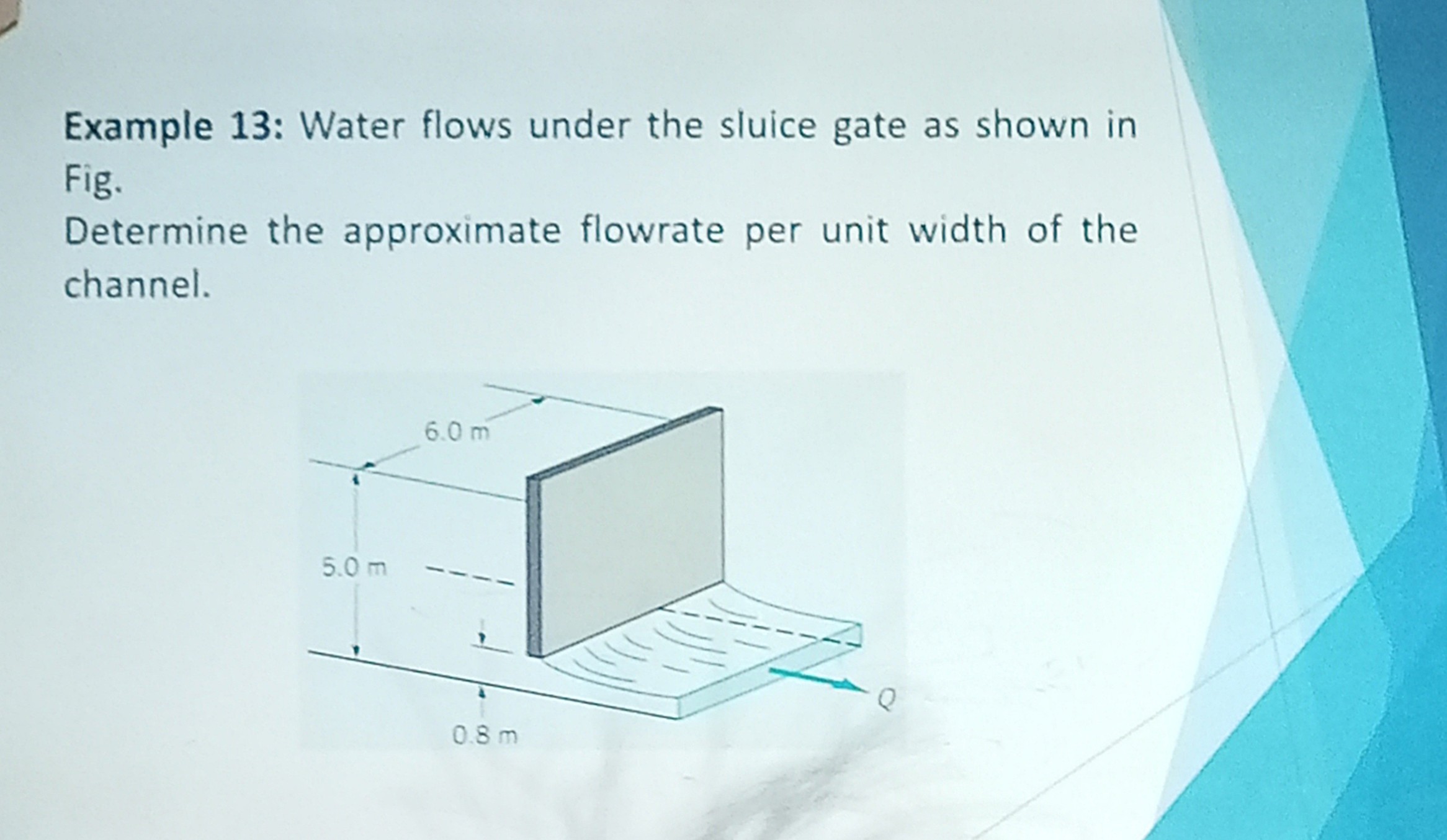 Example 13: Water flows under the sluice gate as shown in Fig ...