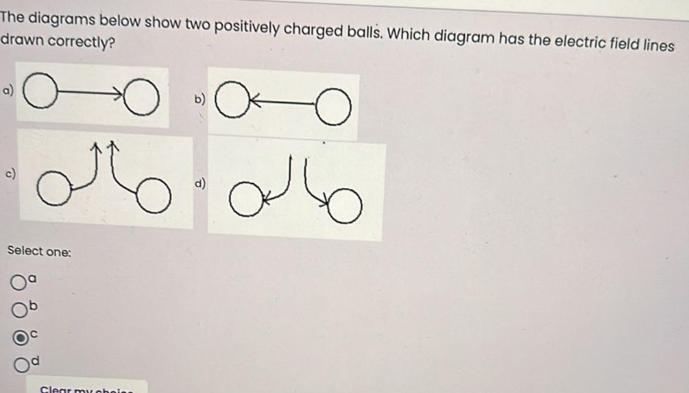 The diagrams below show two positively charged balls. Which diagram has ...