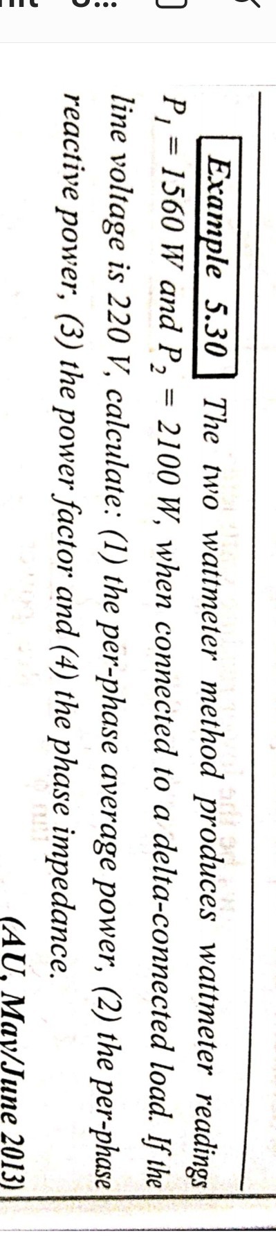 example 530 the two wattmeter method produces wattmeter readings p11560 ...