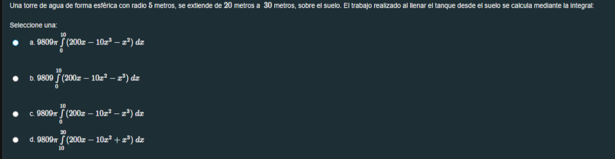 Una torre de agua de forma esférica con radio 5 metros, se extiende de ...