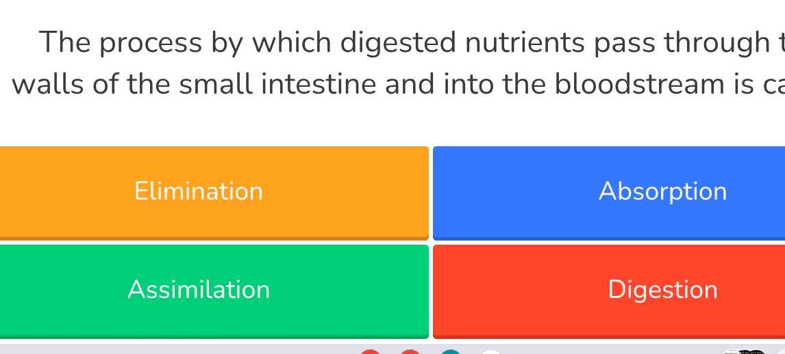 The process by which digested nutrients pass through walls of the small ...