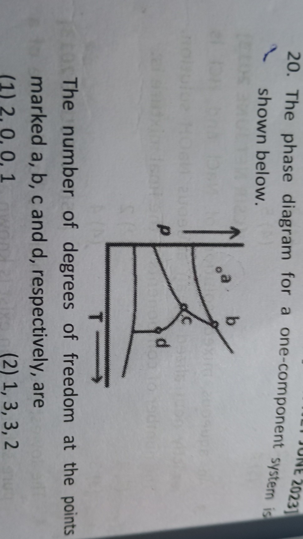 20. The phase diagram for a one-component system is shown below. The ...