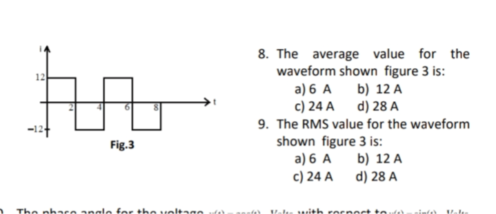 8. The average value for the waveform shown in figure 3 is: a) 6 A b ...