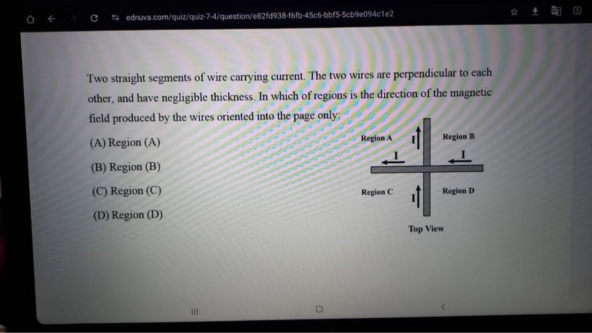two straight segments of wire carrying current the two wires are ...