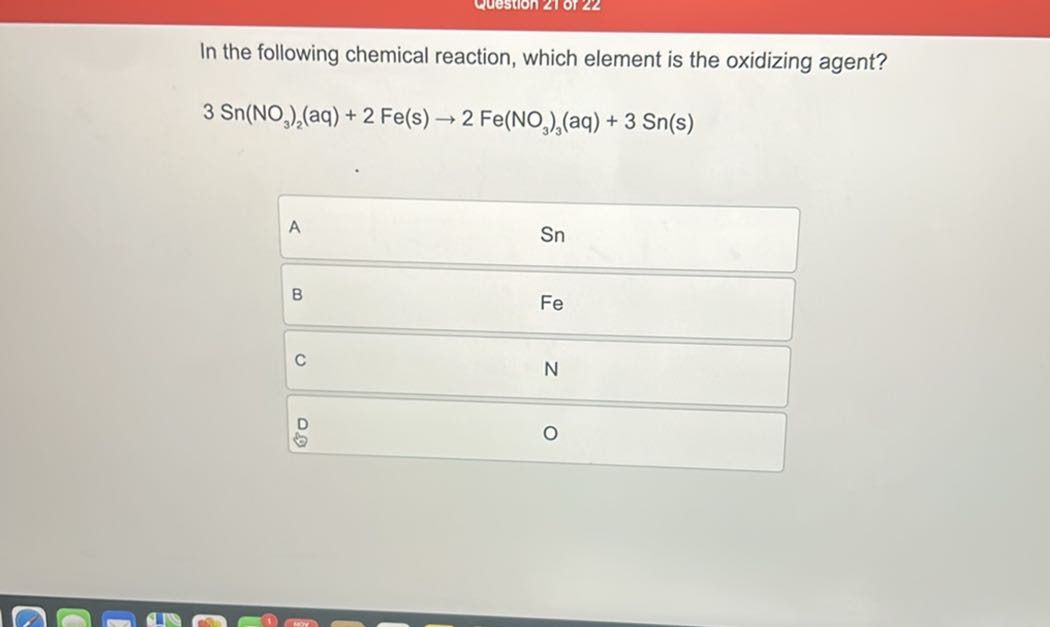 In The Following Chemical Reaction Which Element Is The Oxidizing Agent