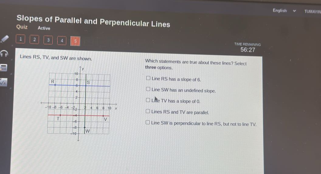 English TUMAYIN Slopes of Parallel and Perpendicular Lines Quiz Active ...