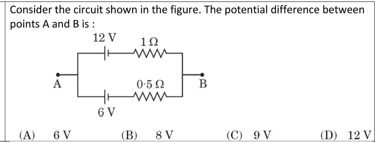 consider the circuit shown in the figure the potential difference between points a and b is a 6 ...