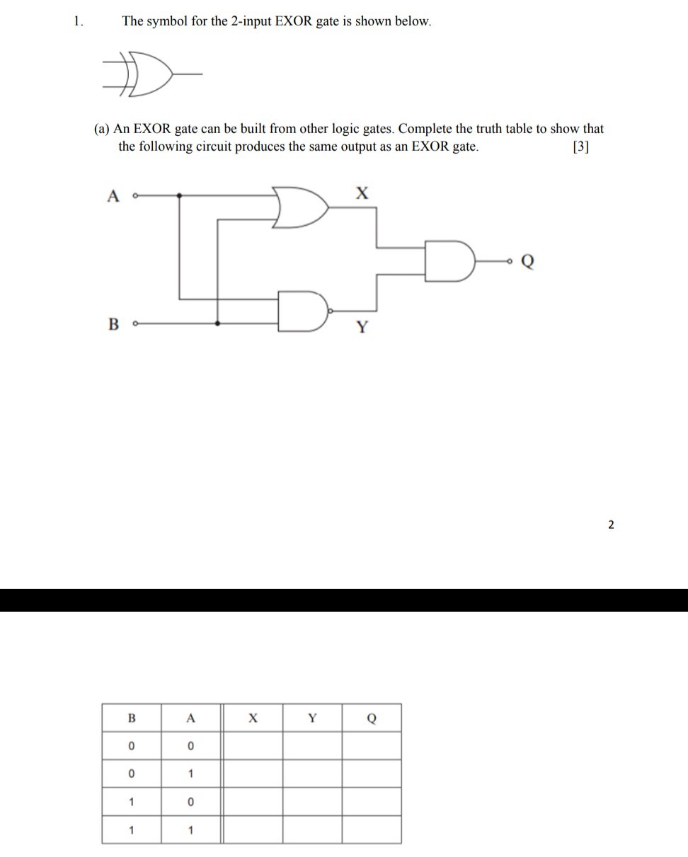 1. The symbol for the 2-input EXOR gate is shown below. (a) An EXOR ...