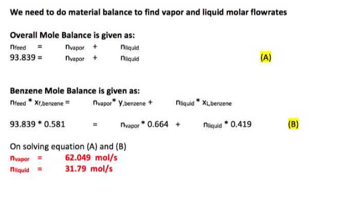 we need to do material balance to find vapor and liquid molar flowrates ...