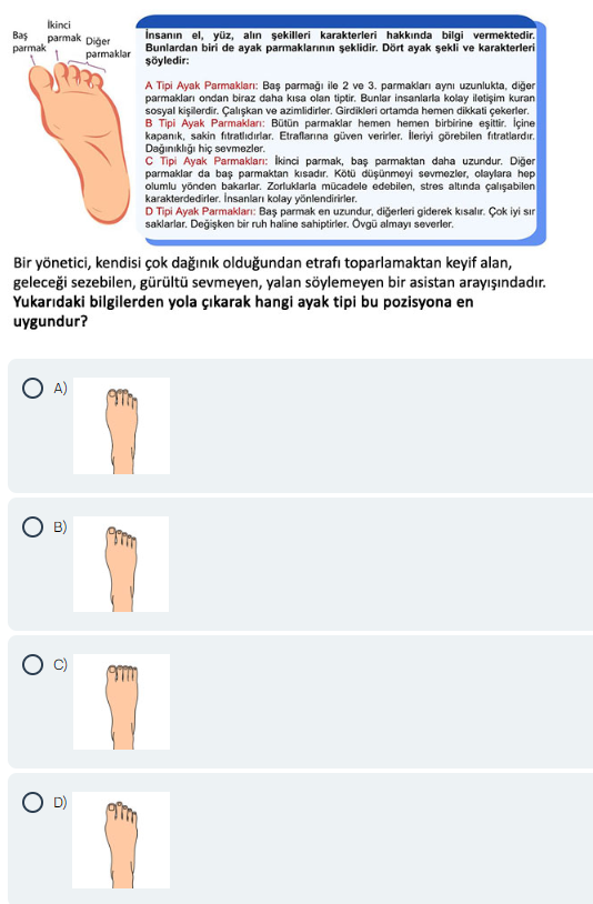 SOLVED: ?nsan?n el, yüz, al?n ?ekilleri karakterleri hakk?nda bilgi vermektedir. Bunlardan biri ...