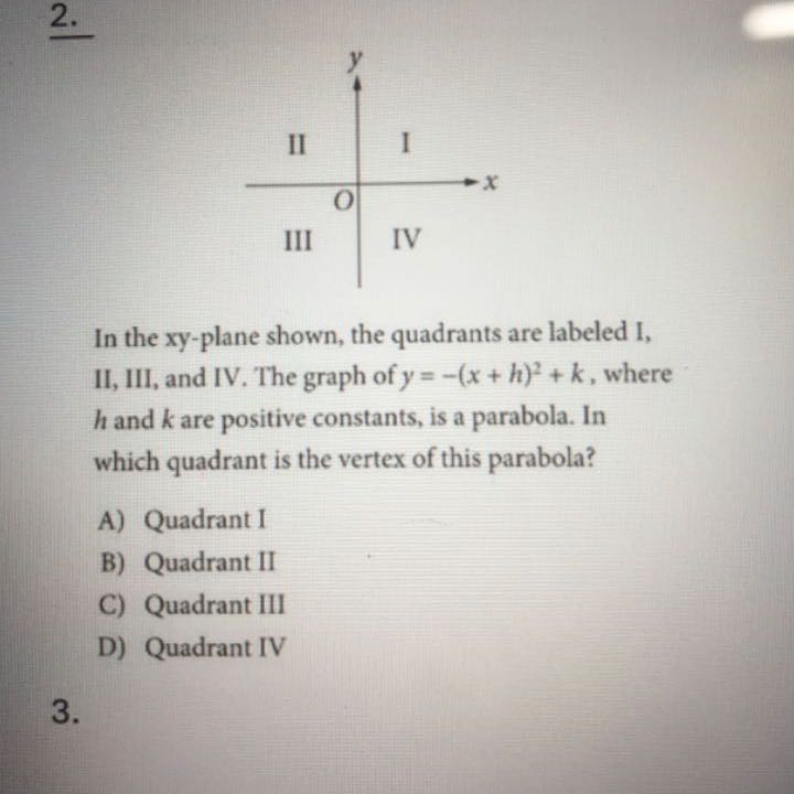 2. In the x y-plane shown, the quadrants are labeled I, II, III, and IV ...