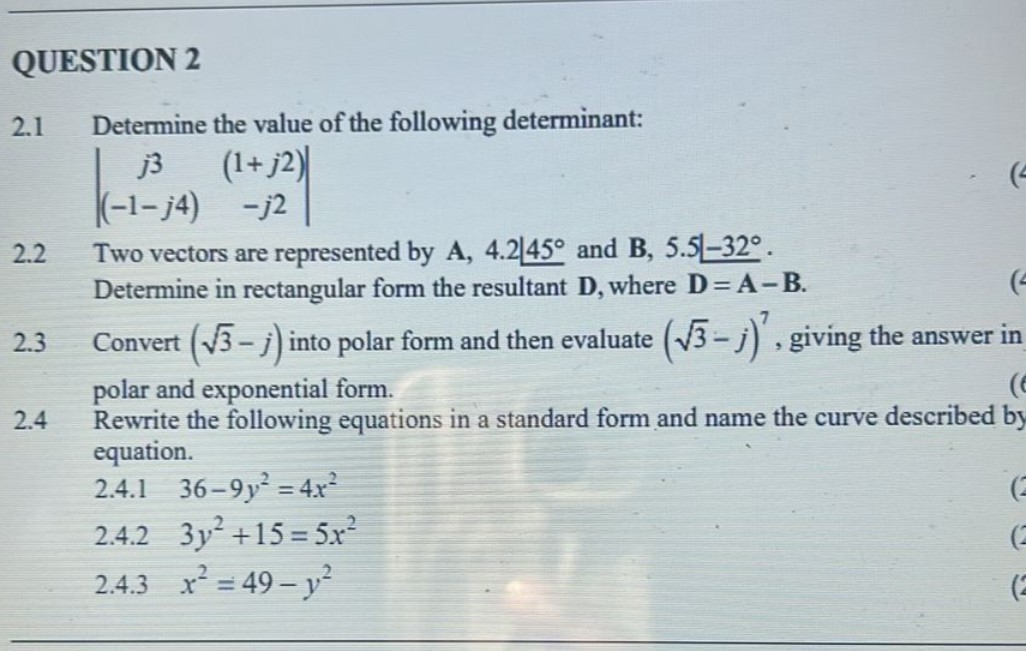question 2 21 determine the value of the following determinant ...