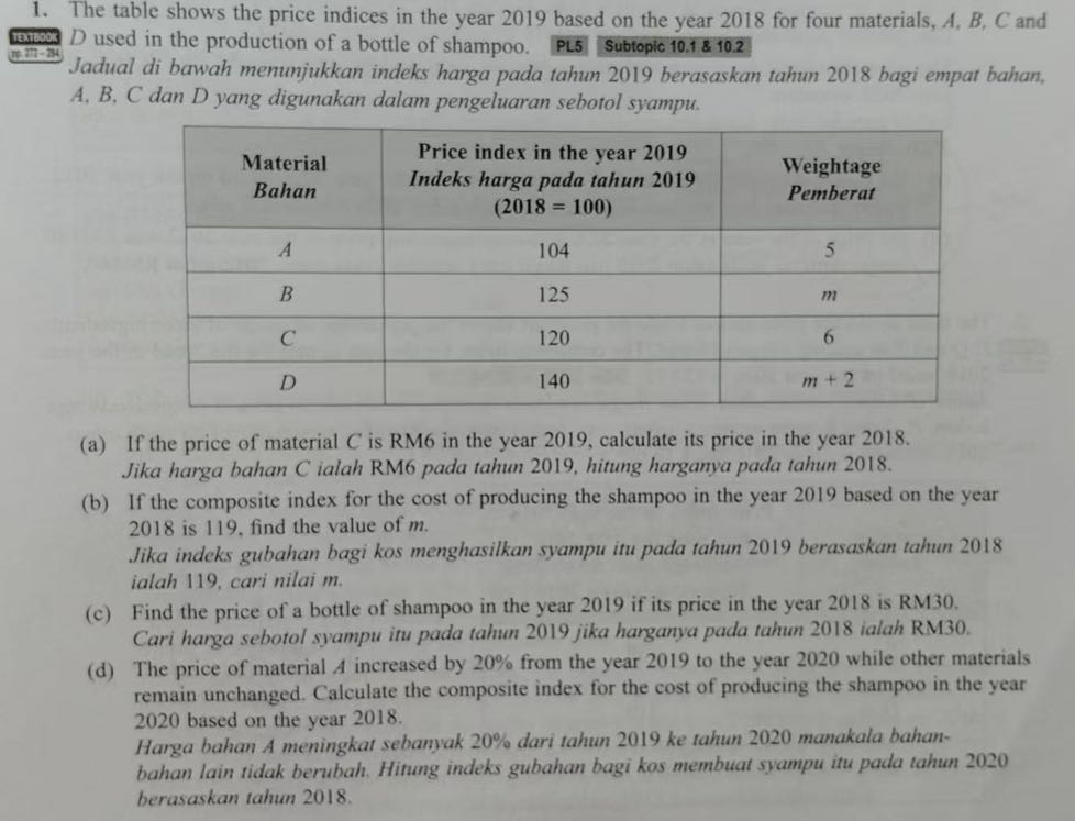 1. The table shows the price indices in the year 2019 based on the year ...