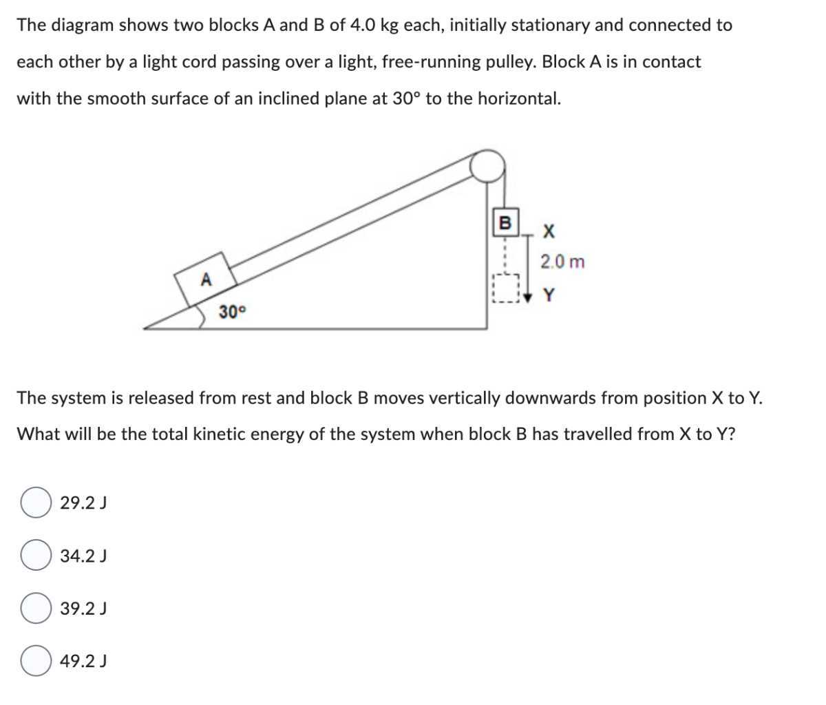 the diagram shows two blocks a and b of 40 kg each initially stationary and connected to each ...