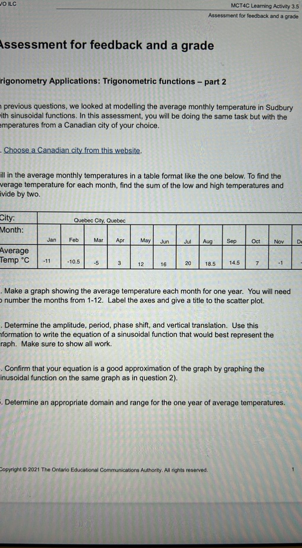 VO ILC MCT4C Learning Activity 3.5 Assessment for feedback and a grade ...