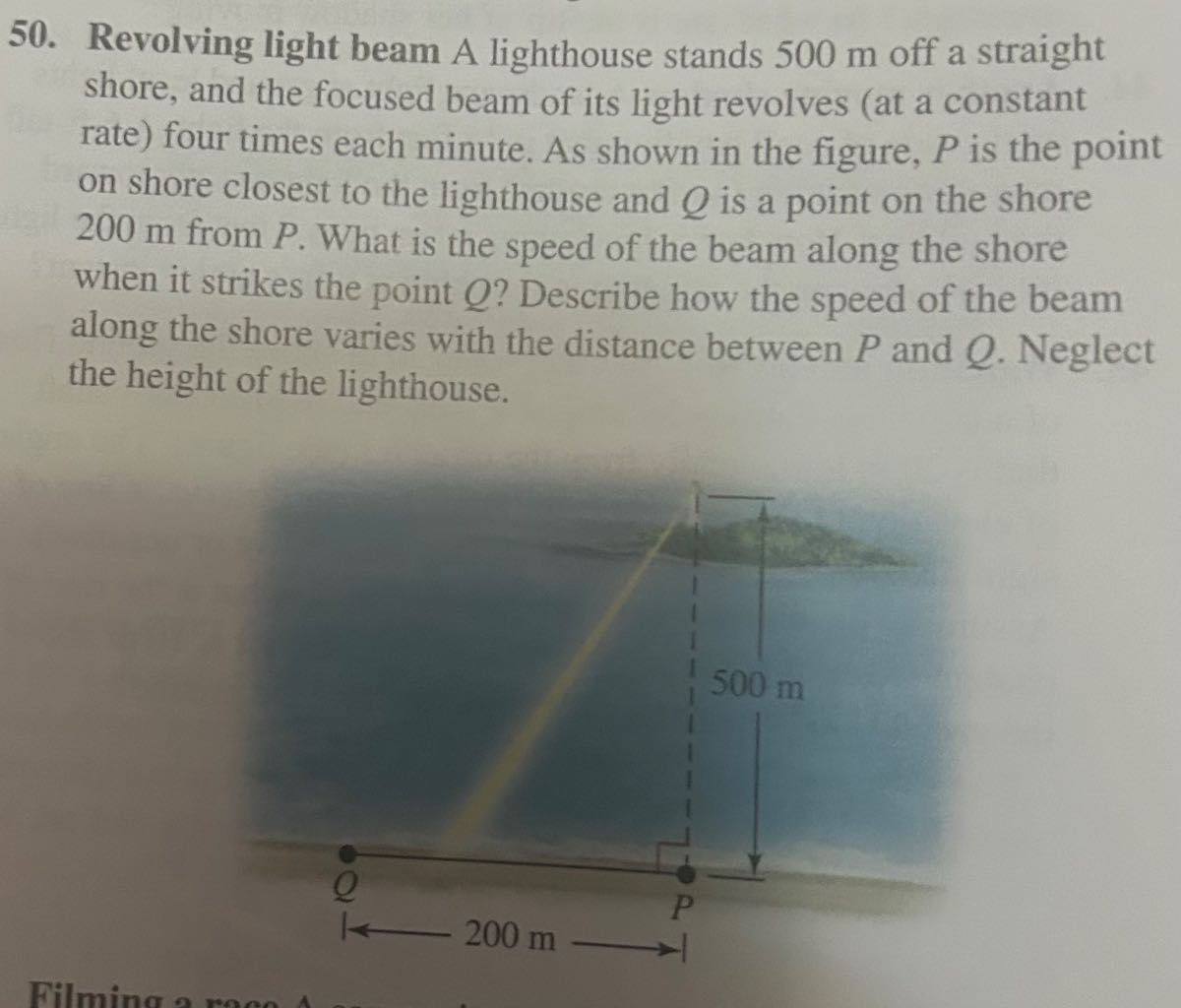 50. Revolving light beam A lighthouse stands 500 m off a straight shore ...