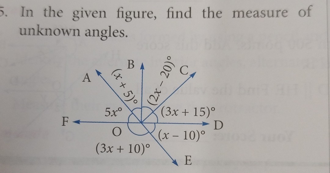 In the given figure, find the measure of unknown angles.