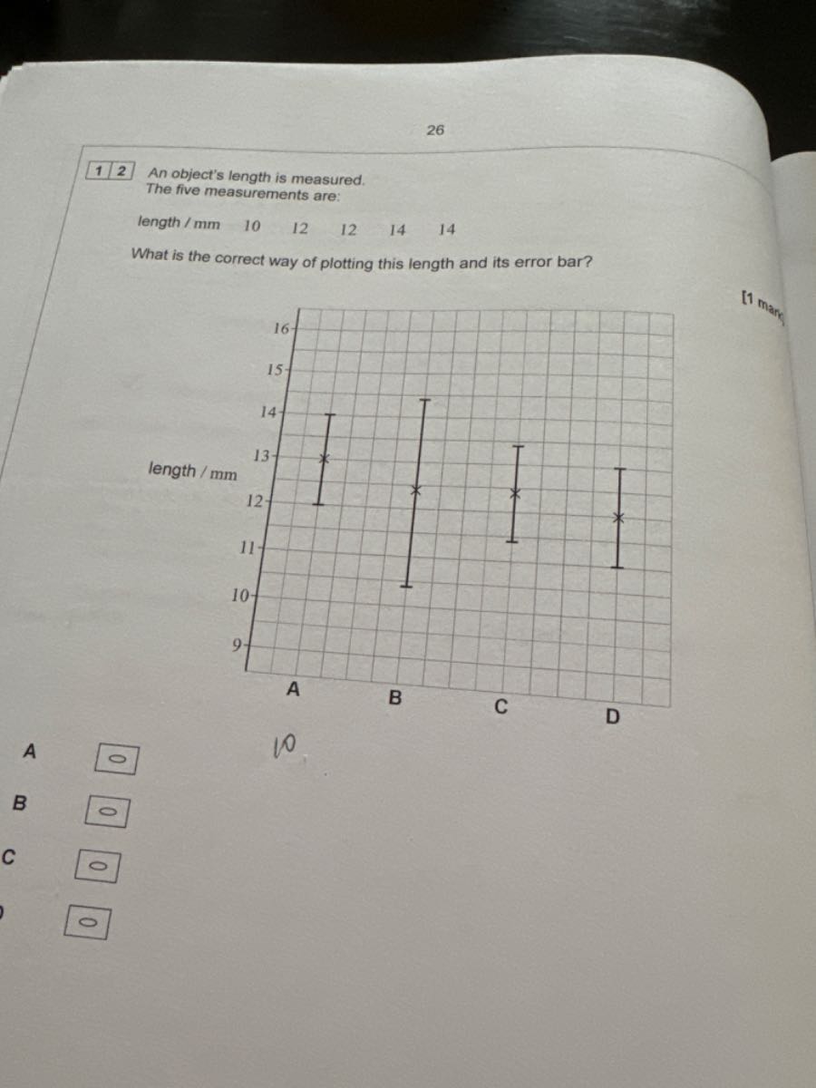 26 1 / 2 An object's length is measured. The five measurements are: length / mm 10 12 12 14 14 ...
