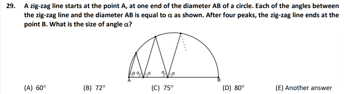 29. A zig-zag line starts at the point A, at one end of the diameter A B of a circle. Each of ...