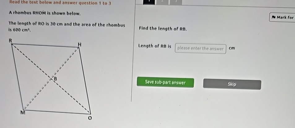Read the text below and answer question 1 to 3 A rhombus RHOM is shown ...