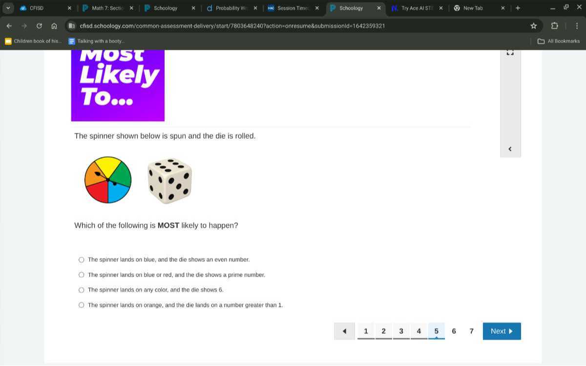 CFISB Math 7: Secti: Schoology Probability Wi Hut Session Timies ...