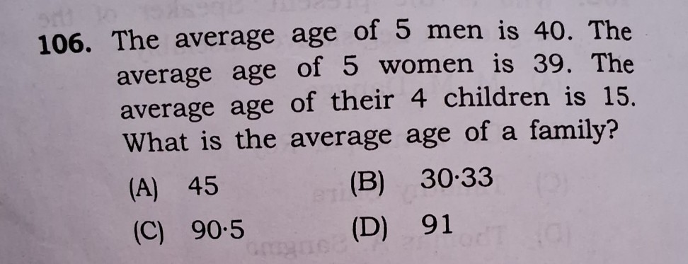 106. The average age of 5 men is 40 . The average age of 5...