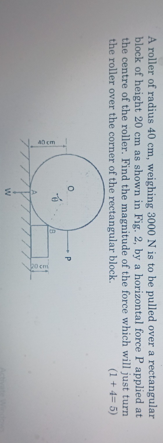 A roller of radius 40 cm , weighing 3000 N is to be pulled...