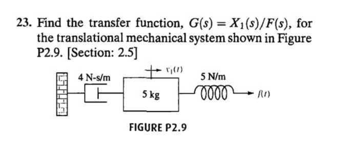 23. Find the transfer function, G(s)=X1(s) / F(s), for the translational mechanical system shown ...