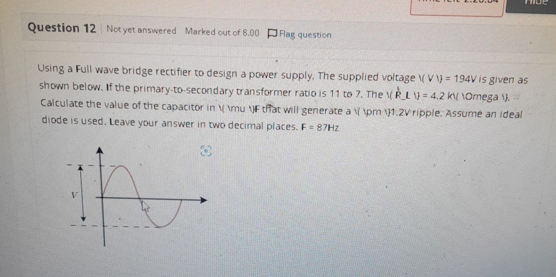 Question 12 Not yet answered Marked out of 8.00 Flag question Using a ...