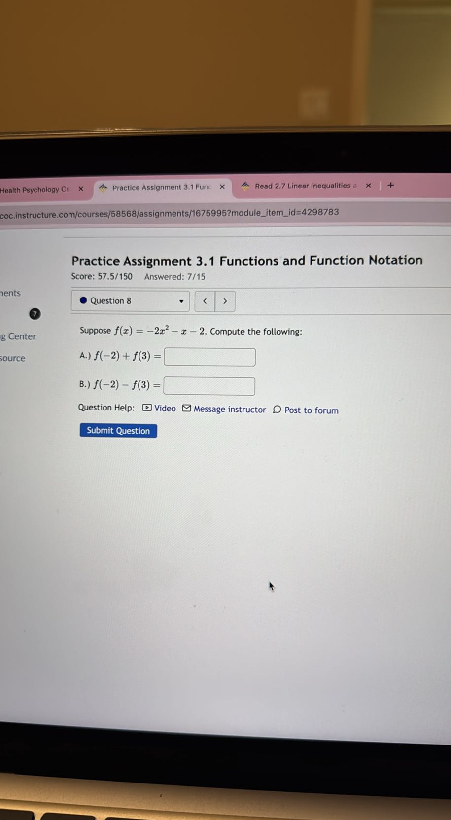 Health Psychology Ce Practice Assignment 3.1 Func Read 2.7 Linear Inequalities a coc.instructure ...