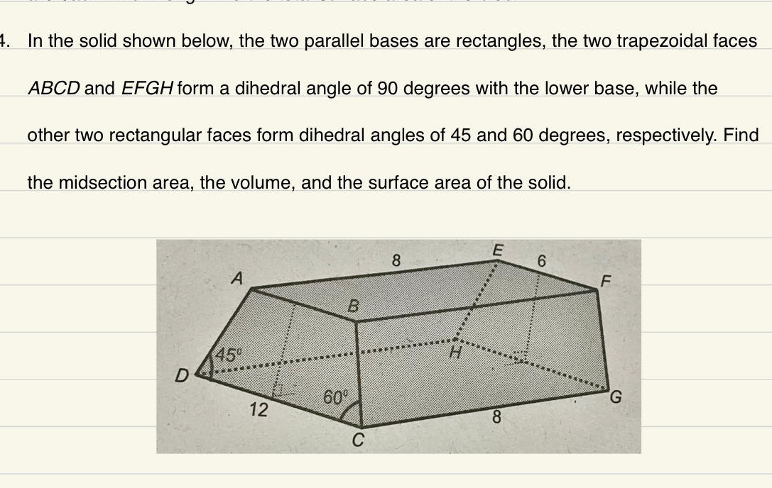 in the solid shown below the two parallel bases are rectangles the two ...